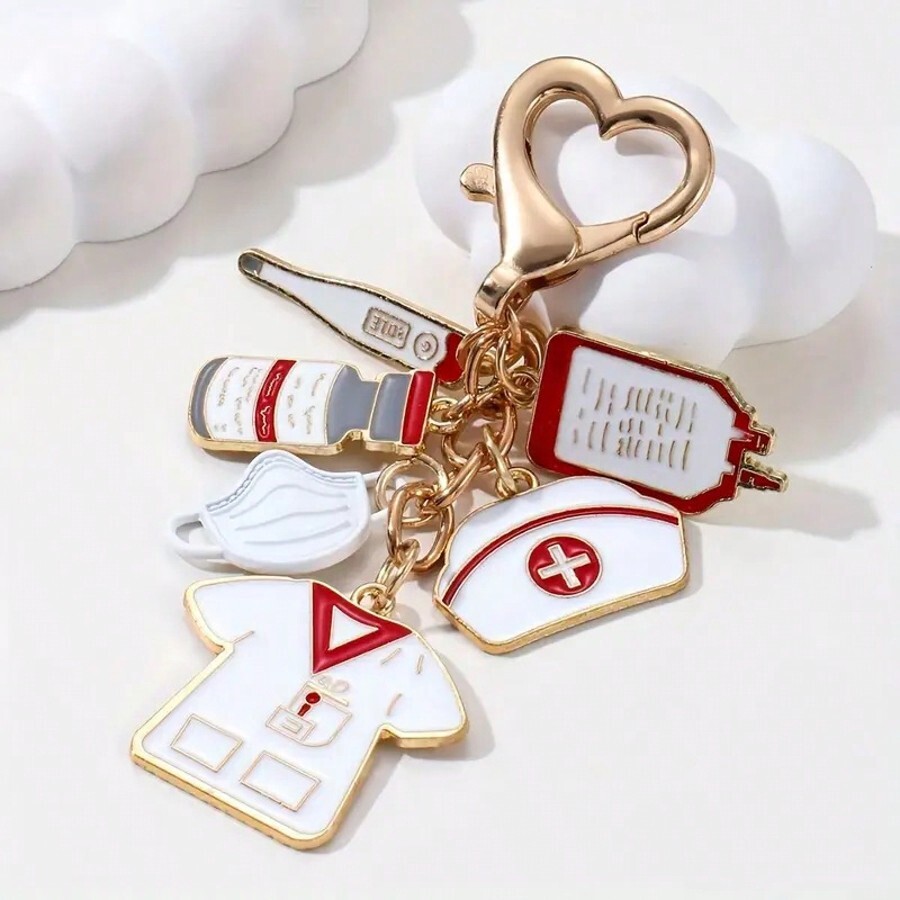1pc Stylish Nurse Theme Keychain - Enamel Alloy With Stethoscope ...