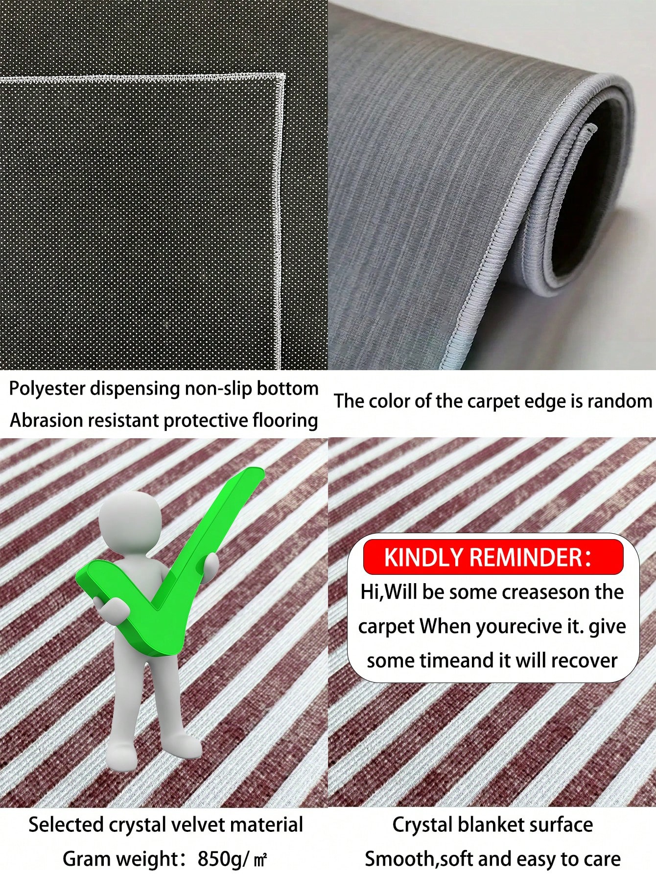 1psc /850g/㎡Runner Strip Carpet With Minimalist Style Runners Hallway ...