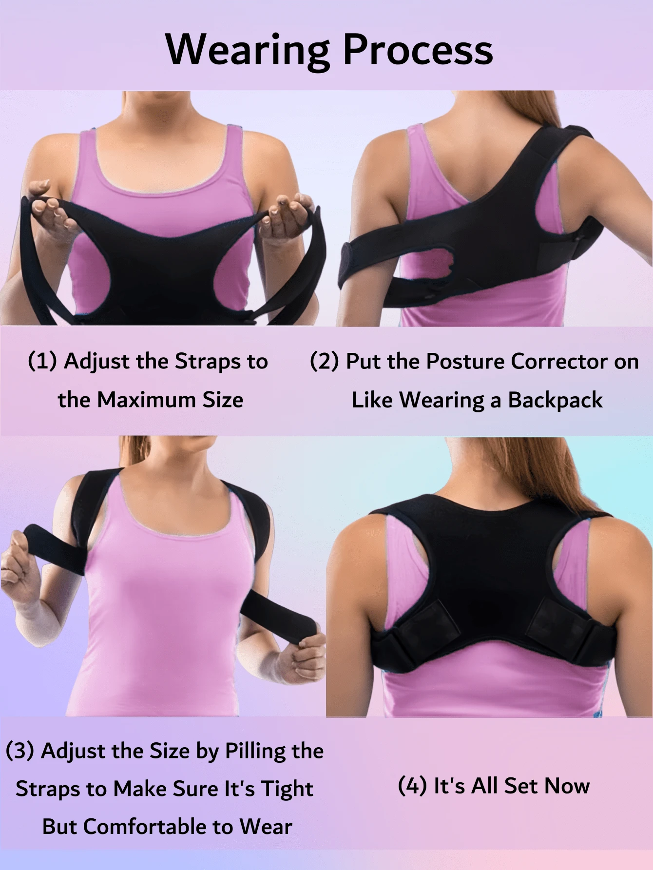 Adjustable Back Posture Corrector Neck Back Support Belt Spine Shoulder ...