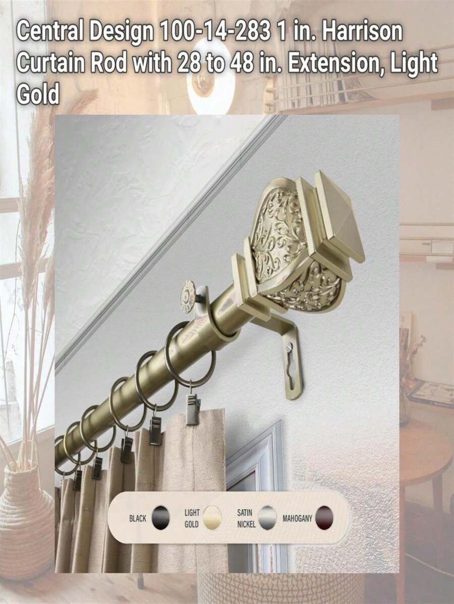 Central Design 100-14-283 1 In. Harrison Curtain Rod With 28 To 48 In ...