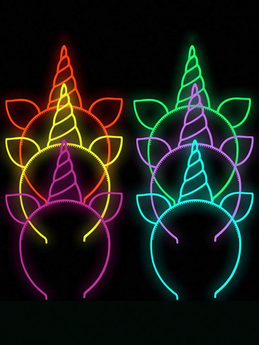 6pcs Vibrant Glow-In-The-Dark Headbands - Crown & Cat Ear Design ...