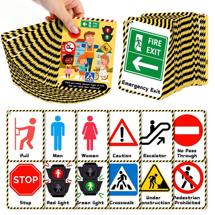 50pcs Flash Cards, Various Signs Flash Cards On The Street For Toddlers ...