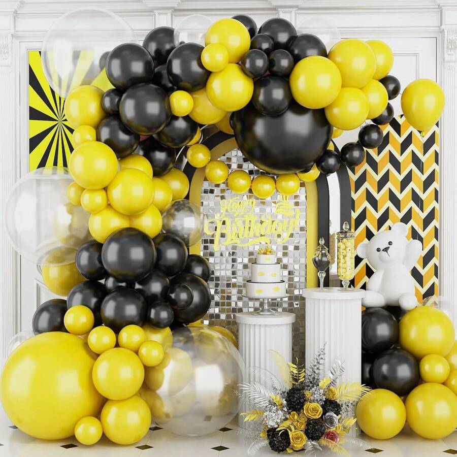 115pcs Black And Yellow Latex Balloon Wreath Set, Suitable For ...