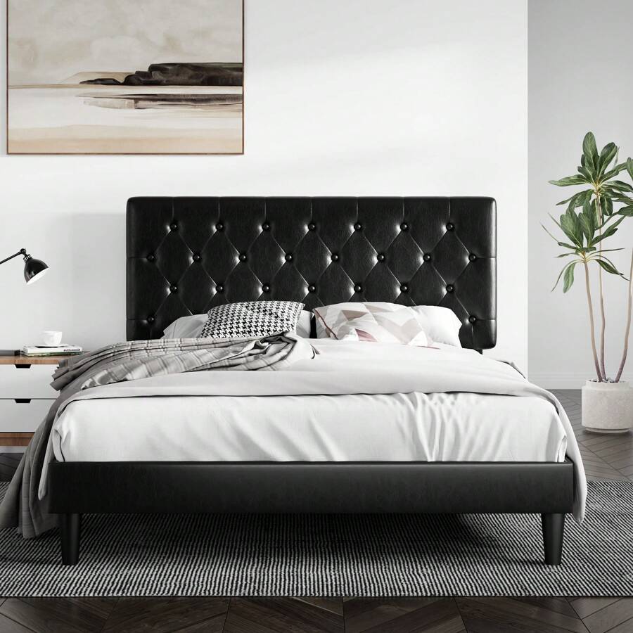 SHA CERLIN Full/Queen/King Size Platform Bed Frame With Button Tufted ...