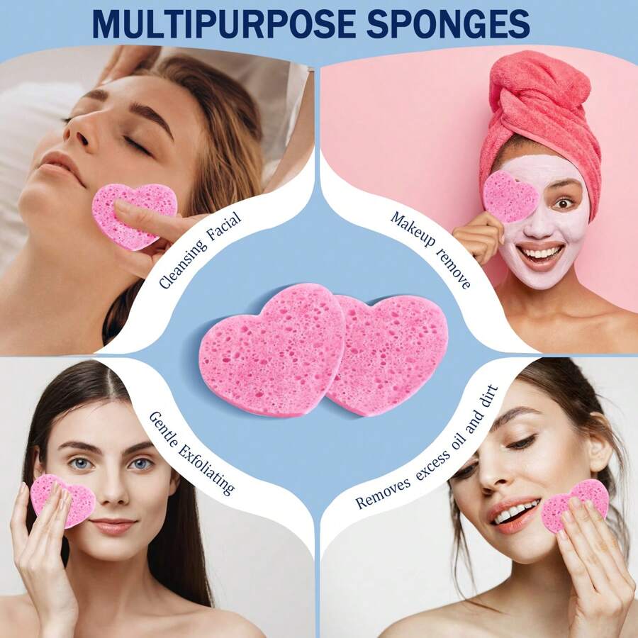 50-Pack Compressed Face Sponges - Gentle Natural Exfoliating Pads For ...