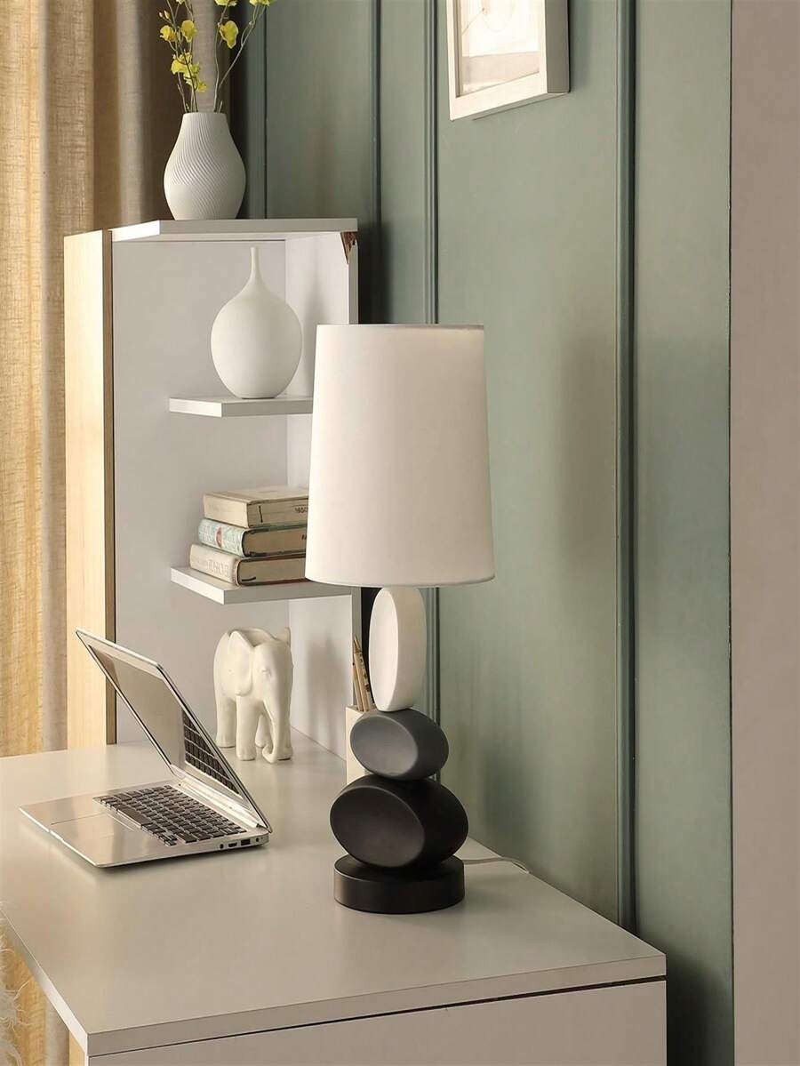 HomeRoots 468793 19 In. Geo Stone Stack Metal Table Or Desk Lamp, White ...