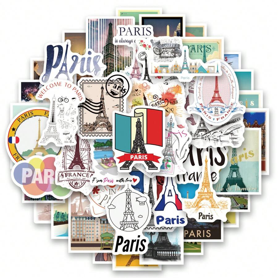 60PCS Paris Travel Stickers | Vinyl Aesthetics Stickers For Scrapbook ...