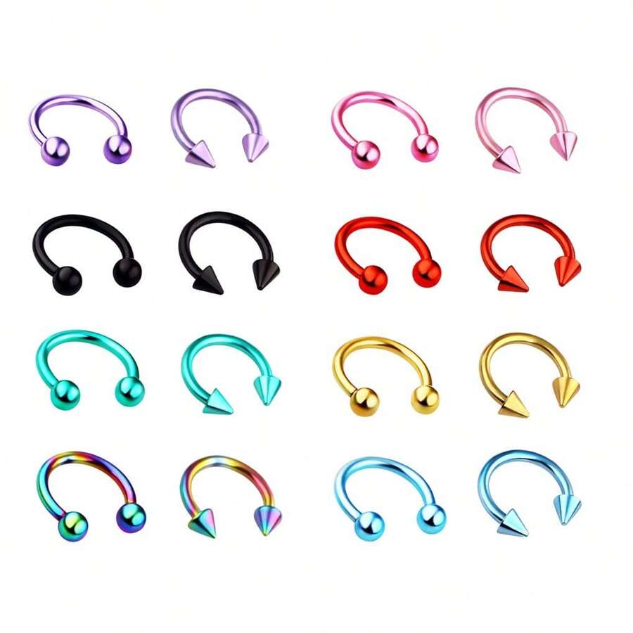 16 PCS Piercing Kit Surgical Stainless Steel C Rod Body Piercing Belly ...