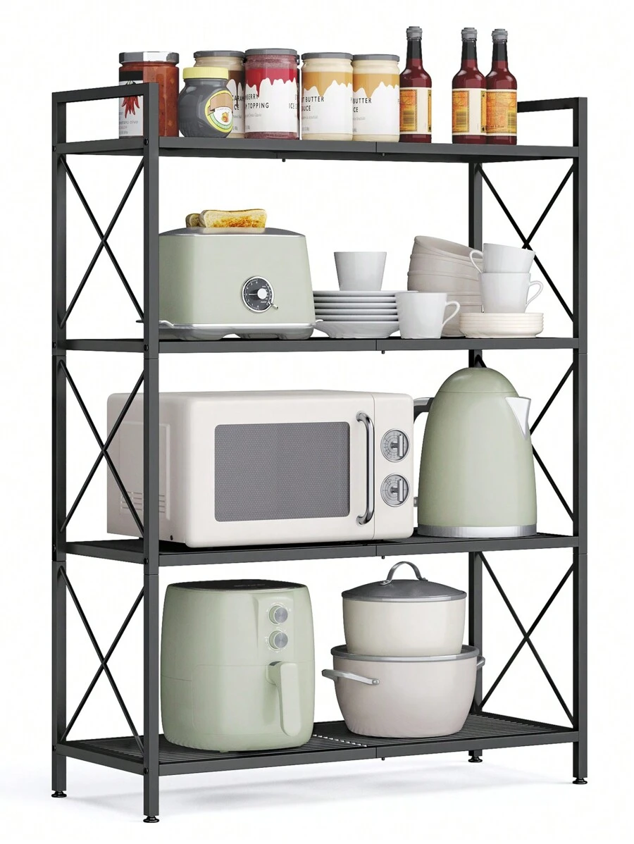 SONGMICS 4-Tier Metal Storage Rack, Shelving Unit With X Side Frames ...