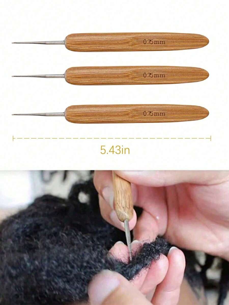 0.75Mm Dreadlock Needle Hook Lock For Dread Hair Bamboo Handle Tool ...