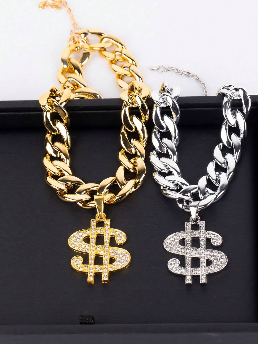 1pc Oversize Dollar Symbol Pendant With Rhinestones & Flashy Gold ...
