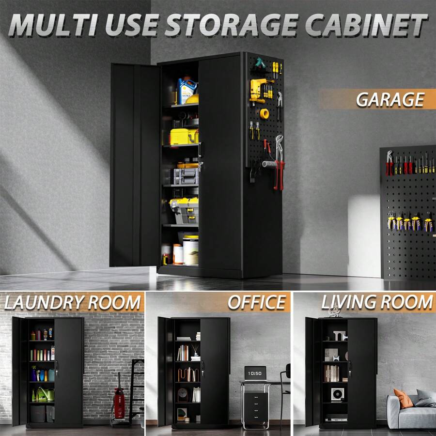 Metal Garage Storage Cabinet With 2 Doors, 71" Steel Lockable File ...