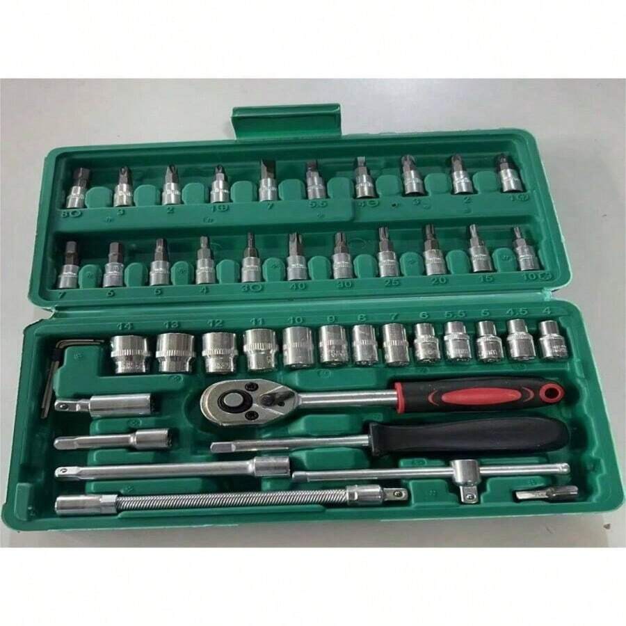 46-delige autoreparatiegereedschapsset met dopsleutel, ratel, auto ...