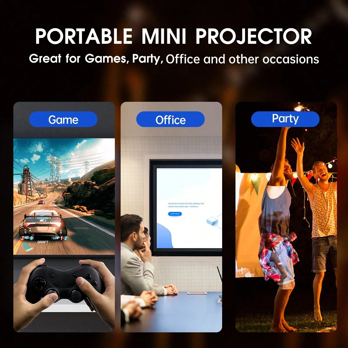 YG300 Intelligent Office Projector HD 1080 Resolution Mobile Wired Same Screen Function Home ...