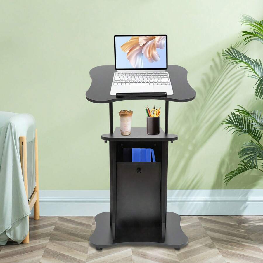 Rolling Table Lectern Podium On Wheels Laptop Workstation With Storage ...