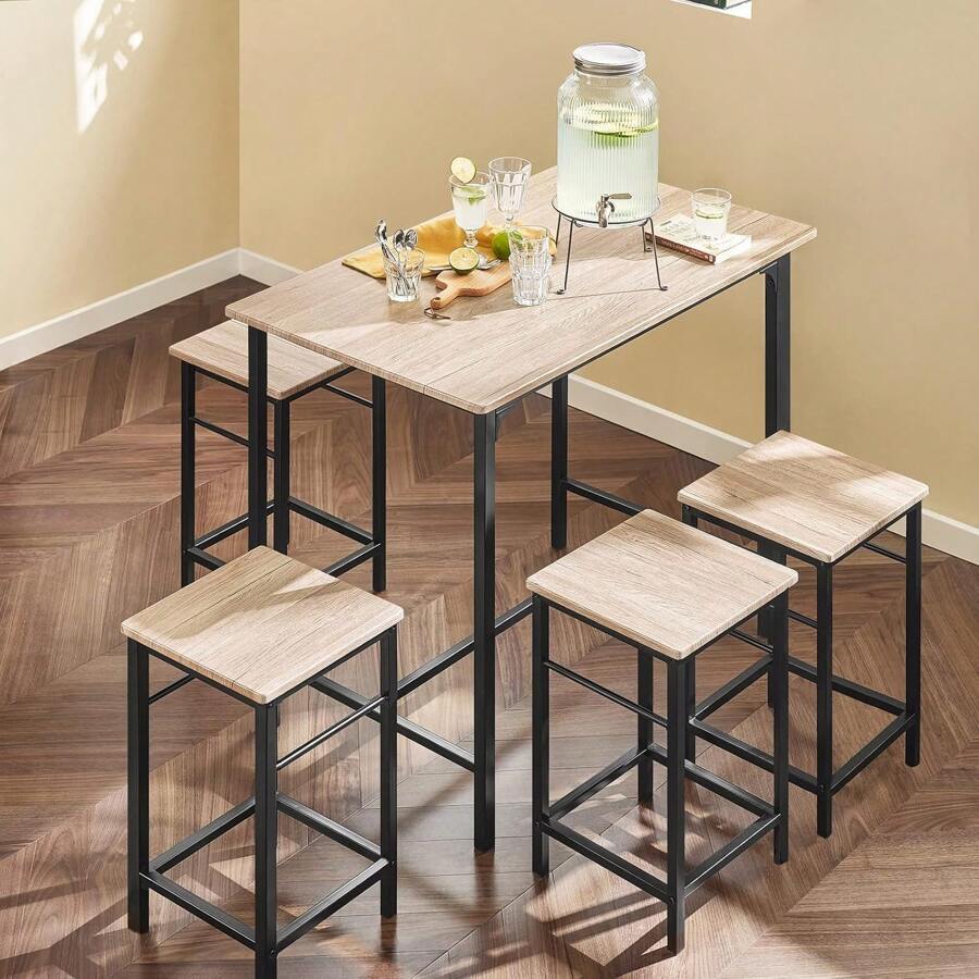 Bar Set-1 Bar Table And 4 Stools, Home Kitchen Breakfast Bar Set ...
