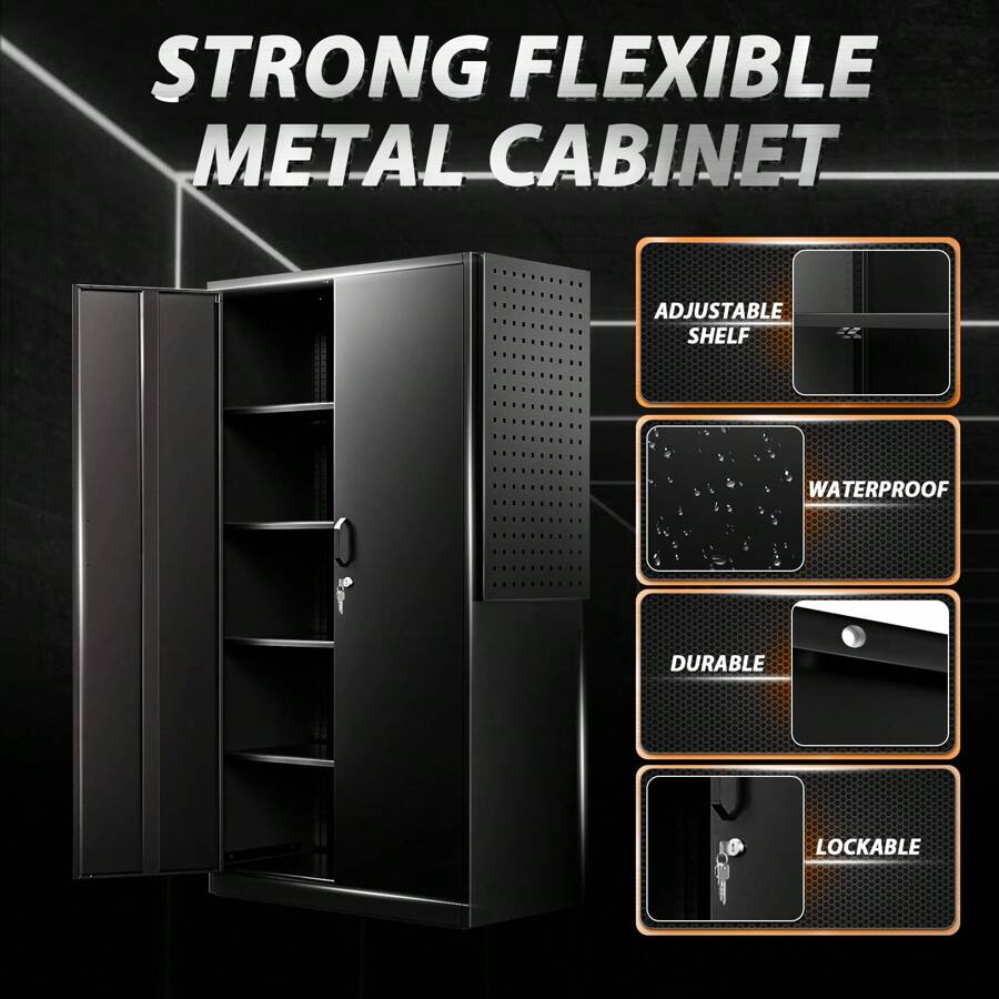 Metal Garage Storage Cabinet With 2 Doors, 71" Steel Lockable File ...