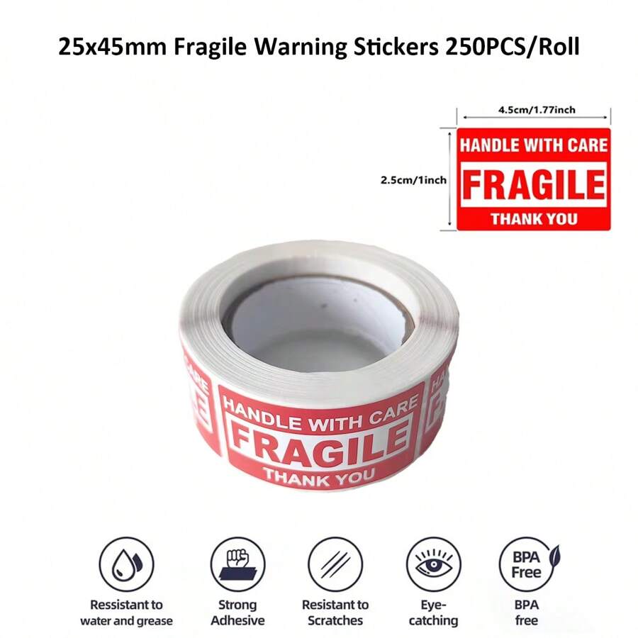 25x45mm Warning Sticker Do Not Bend Handle With Care Fragile Thank You ...