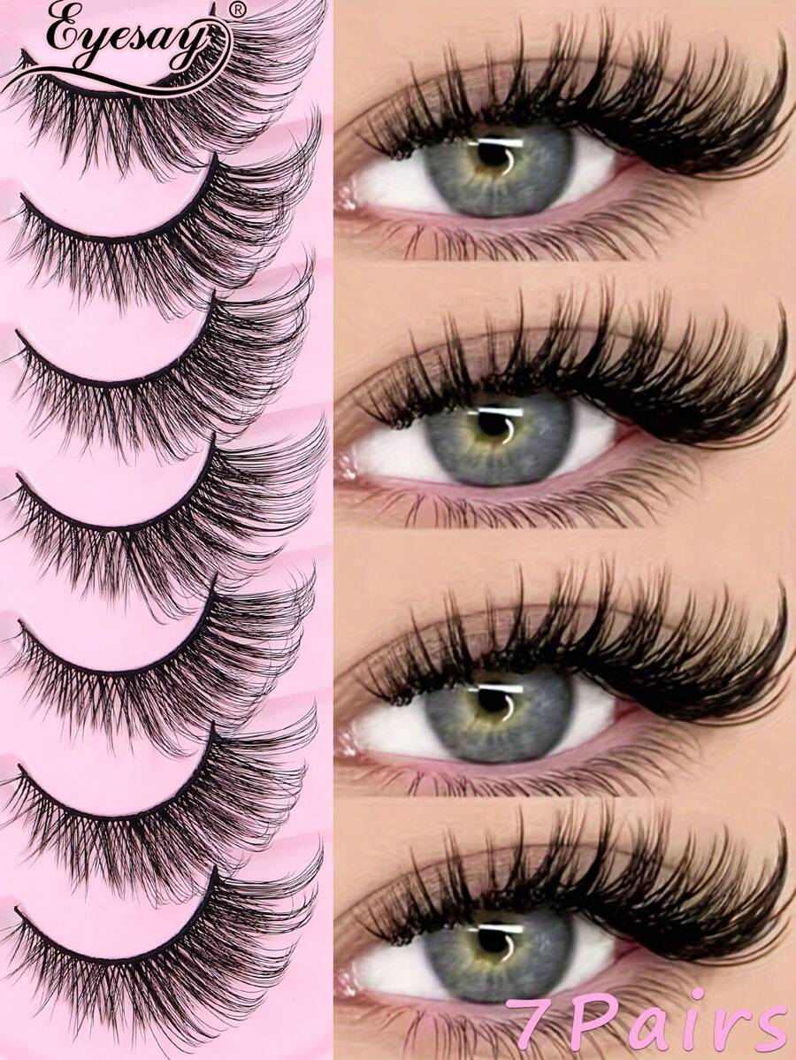 7 Pairs Cat Eye Eyelashes Transparent Band Natural Fluffy False Lashes ...