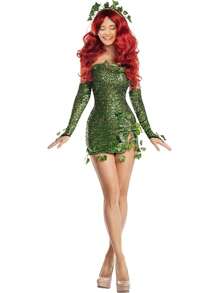 Poison Costume Women Ivy Halloween Outfit Green Sequin Strapless Mini ...
