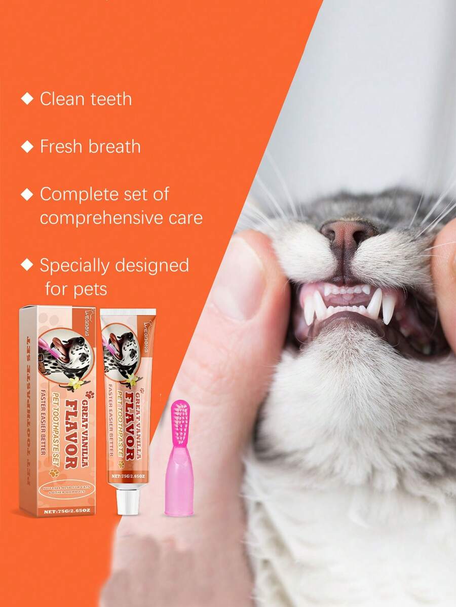 Vanilla Flavor Pet Toothpaste Set, Pet Plaque Stain Teeth Whitening ...
