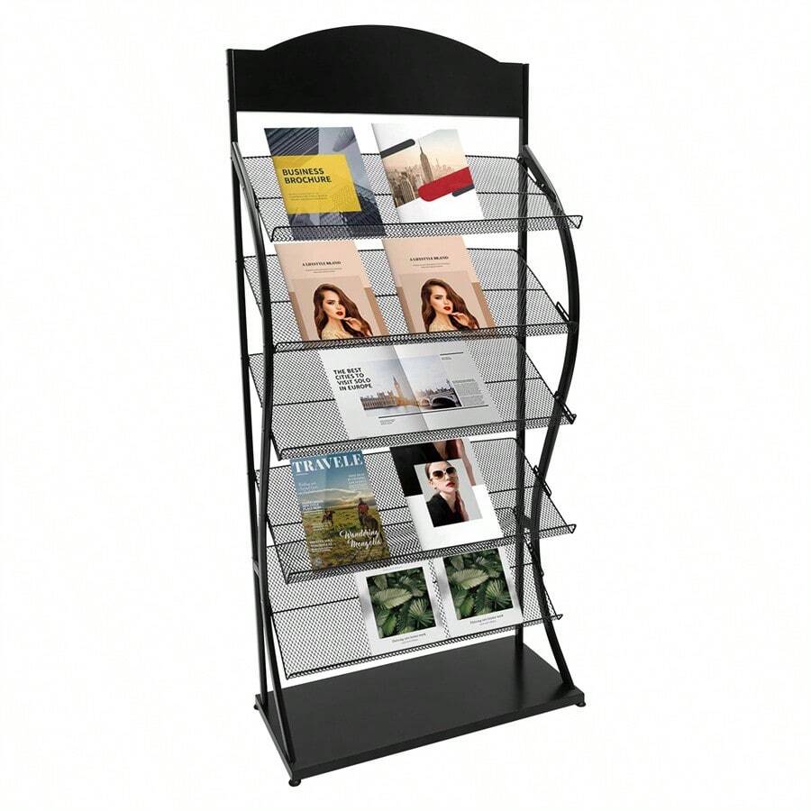 5-Tier Newspaper Stand - Black/White, Floor-Standing Newspaper Stand ...