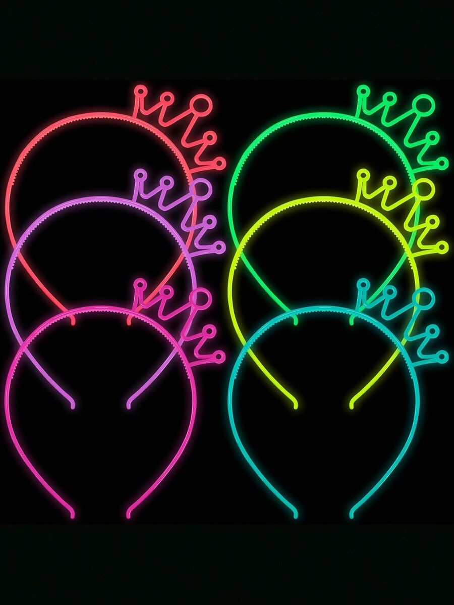 6pcs Vibrant Glow-In-The-Dark Headbands - Crown & Cat Ear Design ...