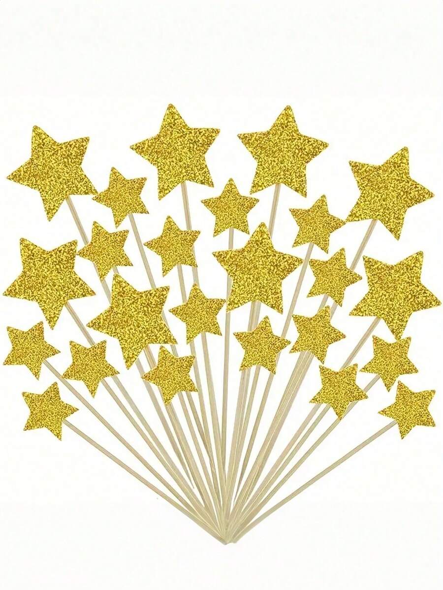 20pcs Yellow Heart Shape Cake Toppers And Yellow Star Cake Toppers ...