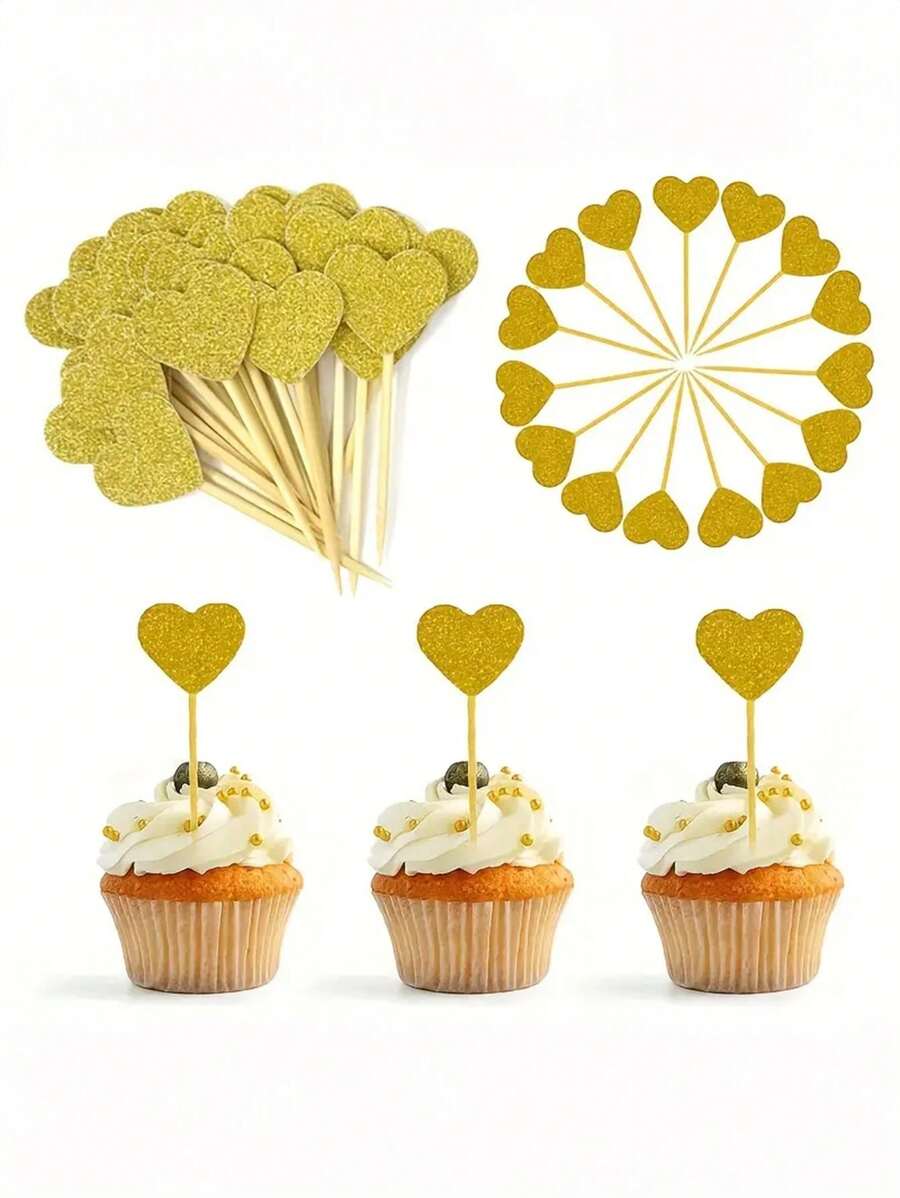 20pcs Yellow Heart Shape Cake Toppers And Yellow Star Cake Toppers ...