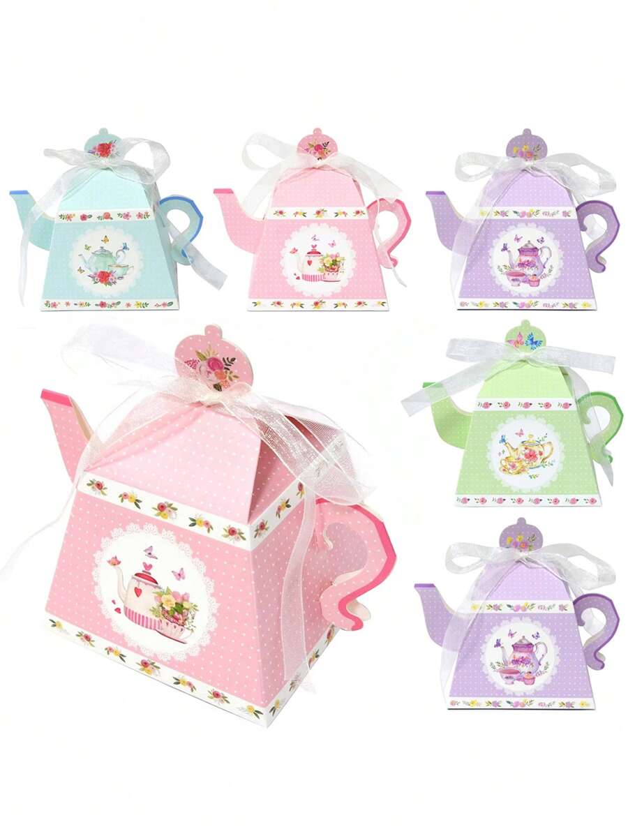 12pcs Vintage Teapot-Shaped Floral Boxes With Ribbon - Cardboard Flower ...