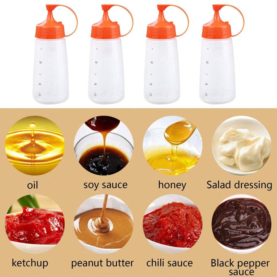 4PCS Squeeze Condiment Bottle 300ml Sauce Bottle Squeeze And Cleaning ...