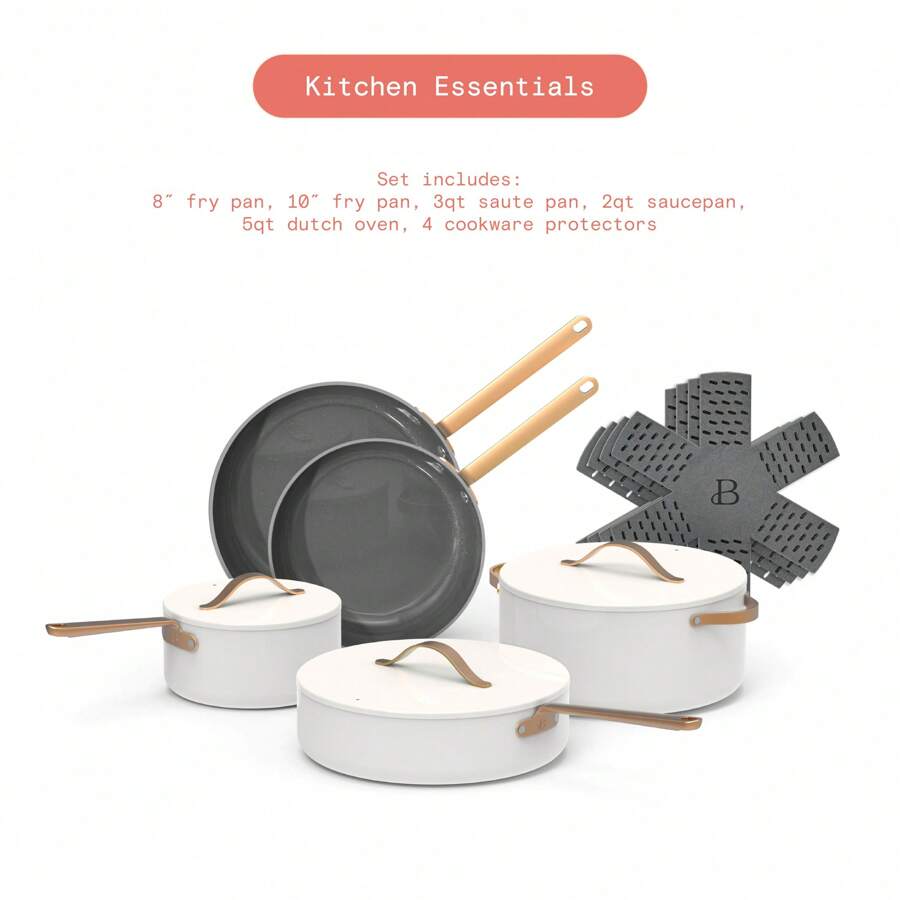 Beautiful 12pc Ceramic Non-Stick Cookware Set, Black Sesame By Drew ...