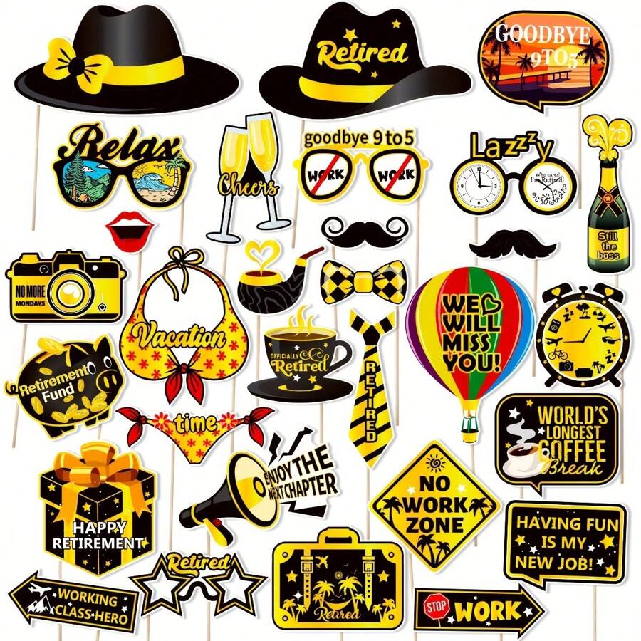 30Pcs Happy Retirement Party Decorations For Men Women, Black Golden ...