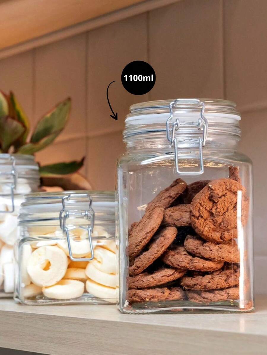 Kit 5 Glass Jars 1100ml Square With Lebianco Lock Efficient And Elegant ...