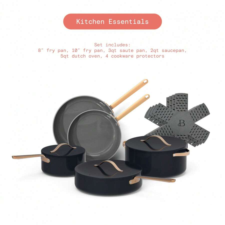 Beautiful 12pc Ceramic Non-Stick Cookware Set, Black Sesame By Drew ...