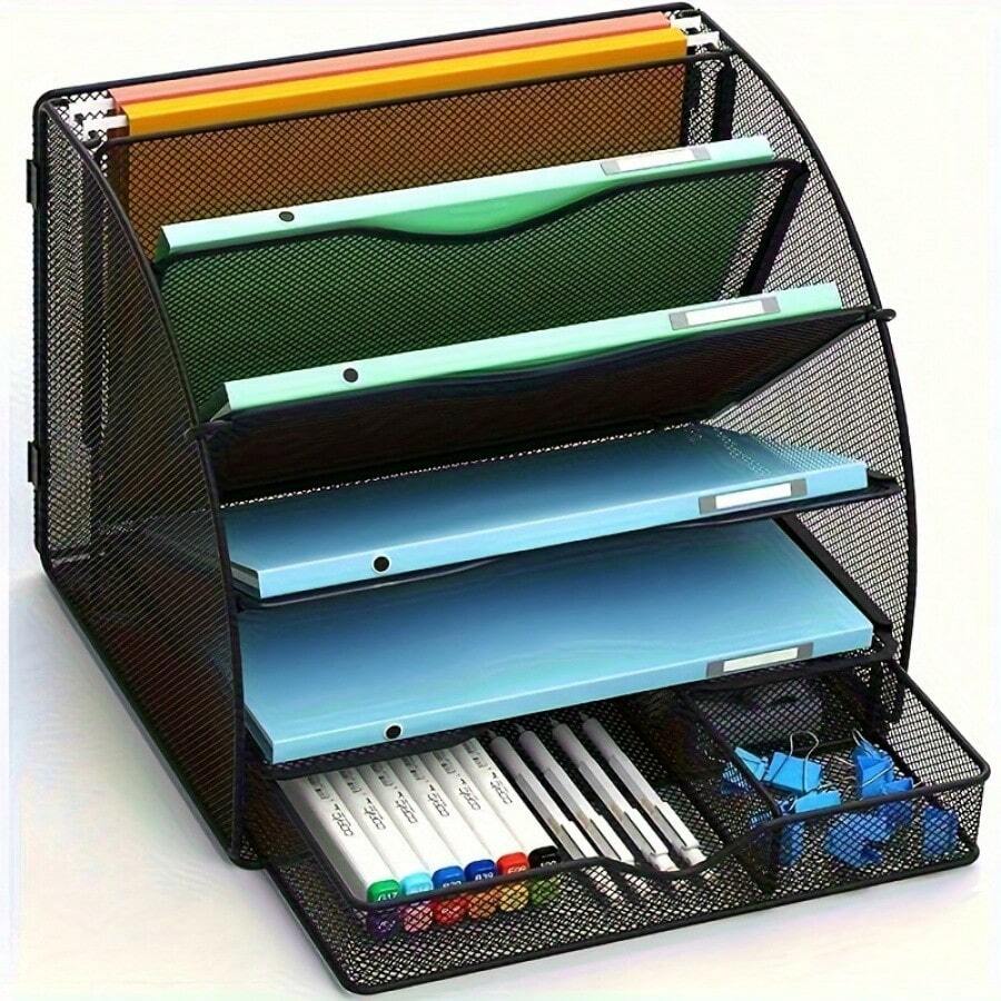 1 Pcs Desk Organizer, Fan Shaped Desk File Organizer 5-Tier With Drawer ...