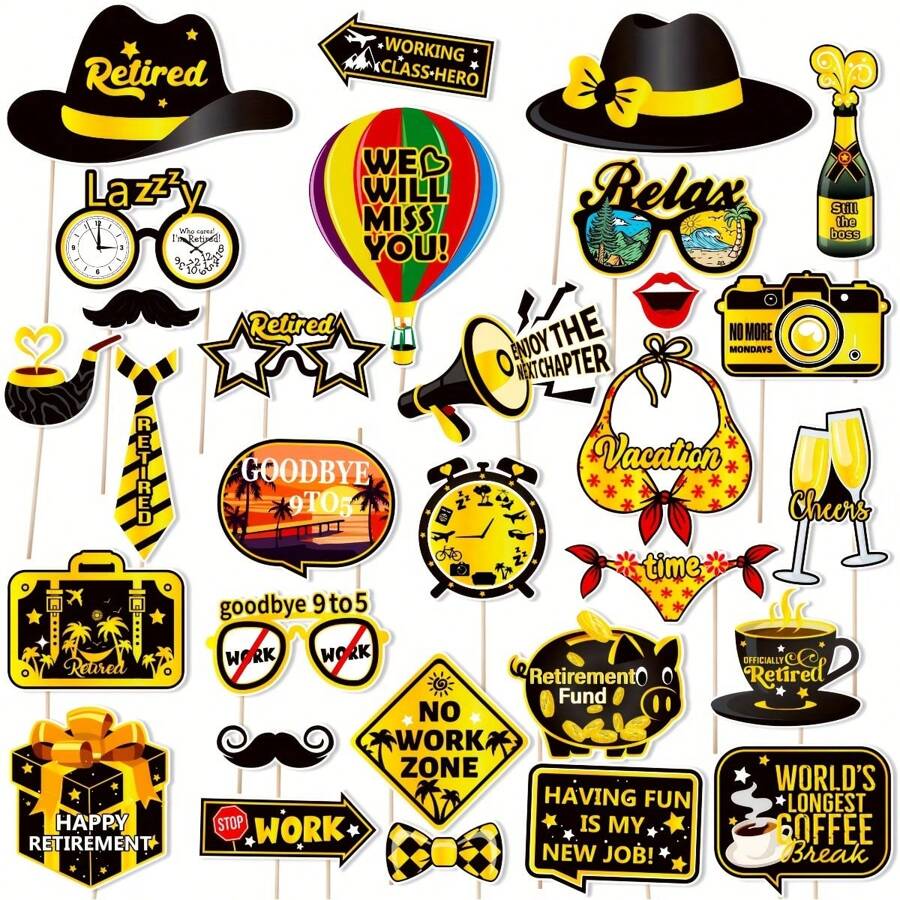 30Pcs Happy Retirement Party Decorations For Men Women, Black Golden ...