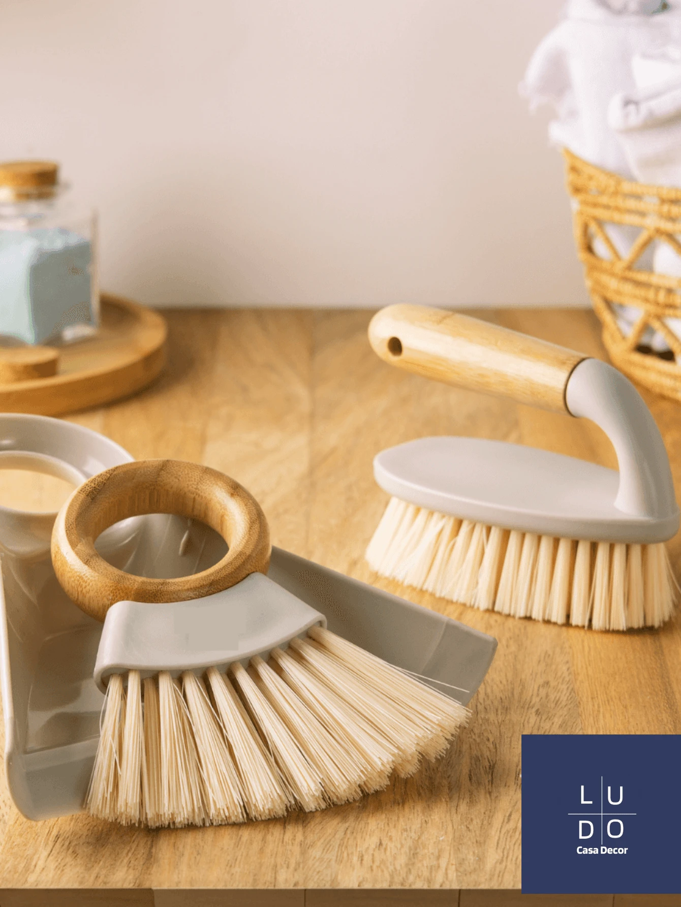 Bamboo Sink Squeegee Kit + Multipurpose Brush + Small Dustpan With ...