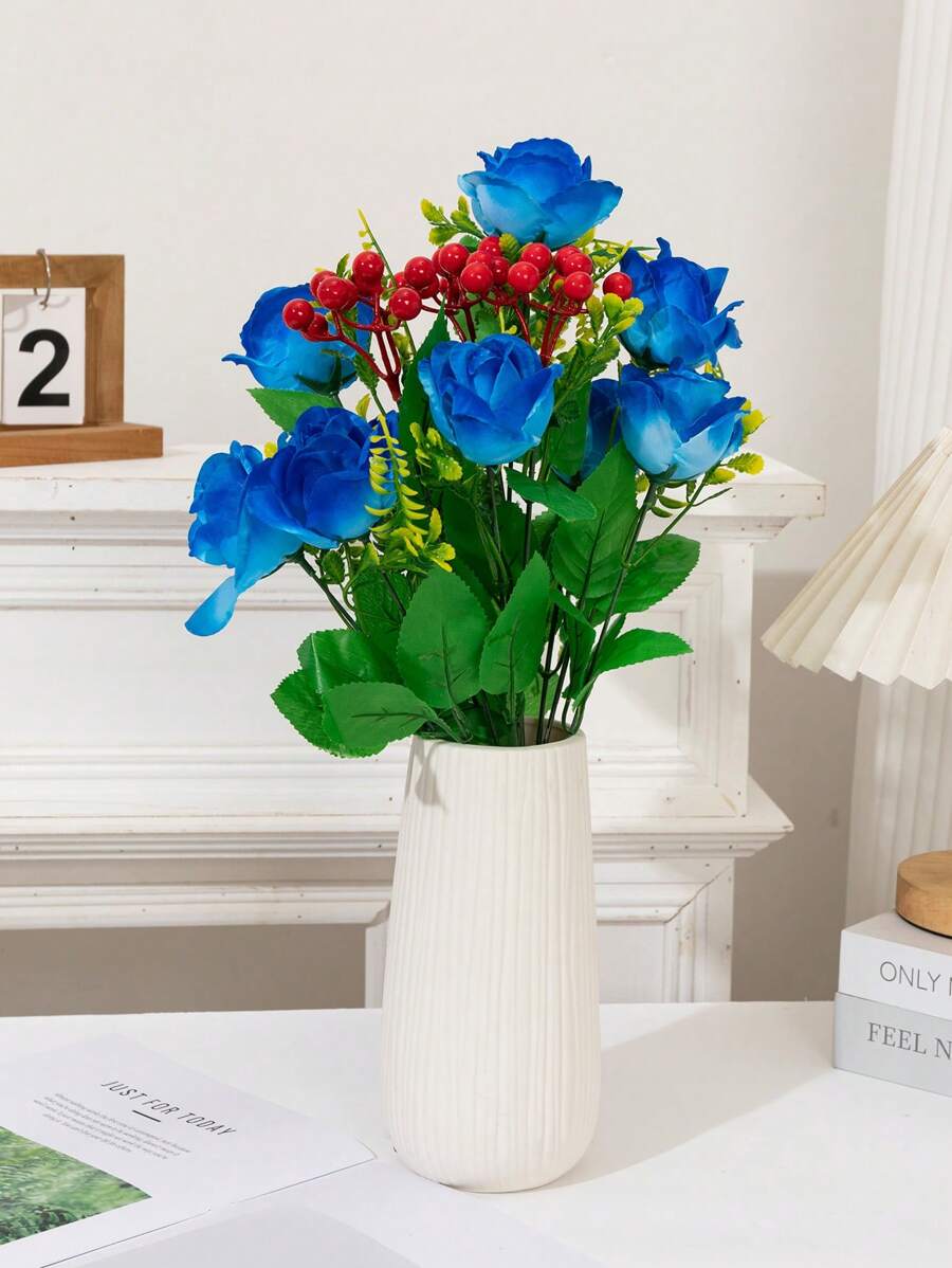 Handmade Artificial Decorative Realistic Flowers, 12 Heads Shiny Peach ...