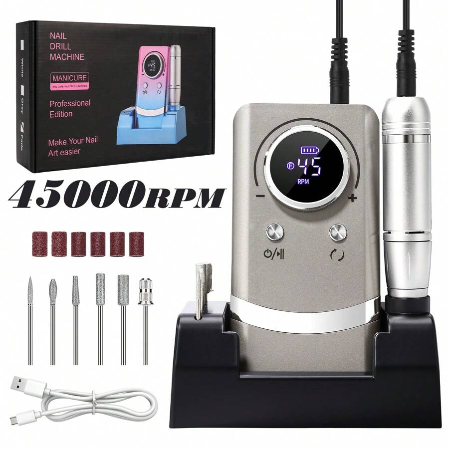 45000RPM Rechargeable Electric Nail Drill Machine Professional Nail ...