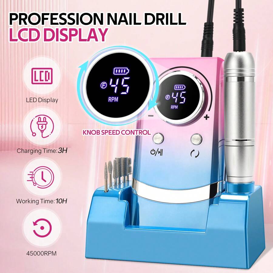45000RPM Rechargeable Electric Nail Drill Machine Professional Nail ...
