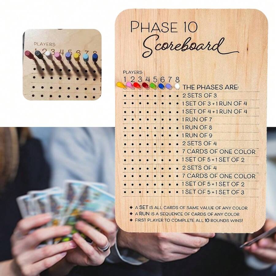 Phase 10 Score Board, 2025 Wooden Phase 10 Scoreboard And Round Tracker ...