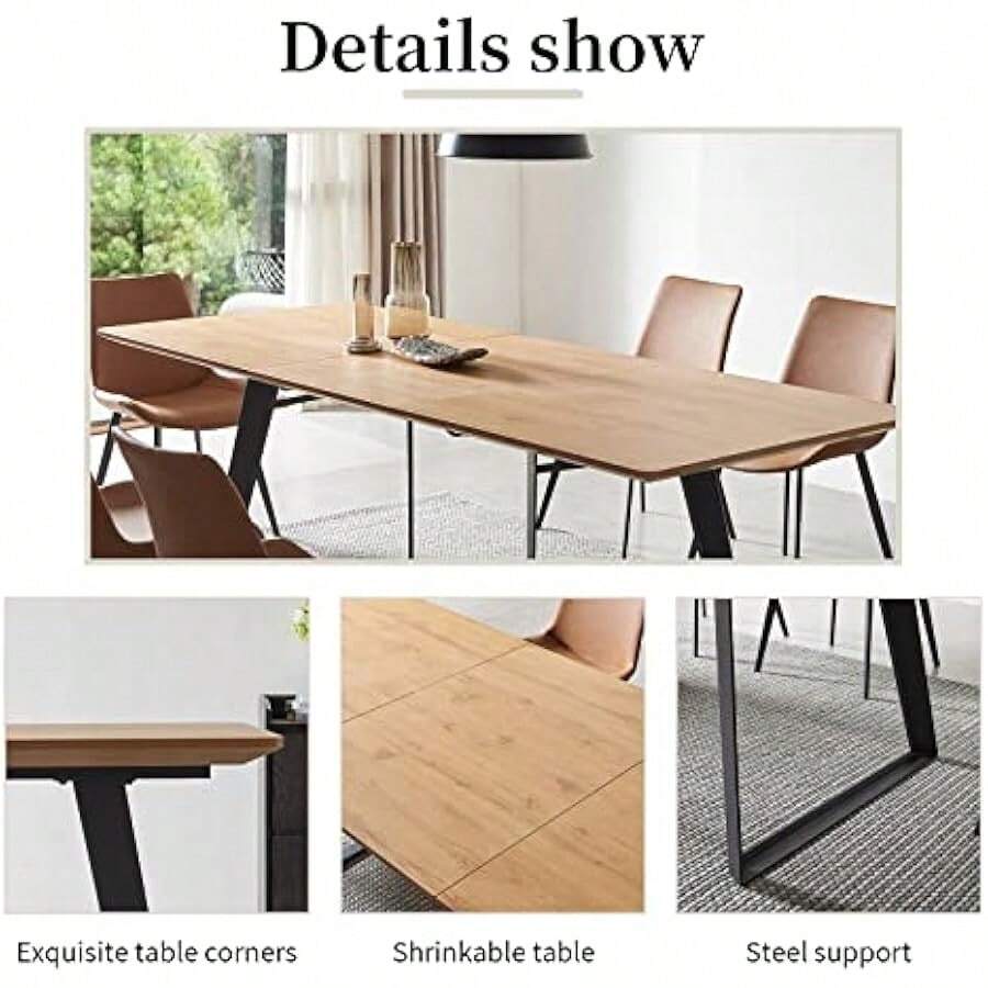 Modern Mid-Century Rectangular Wooden Expandable Dining Table Space ...