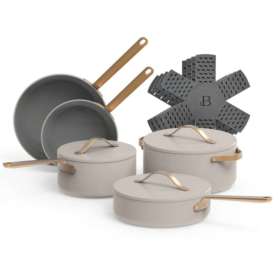 Beautiful 12pc Ceramic Non-Stick Cookware Set, Starry Night By Drew ...