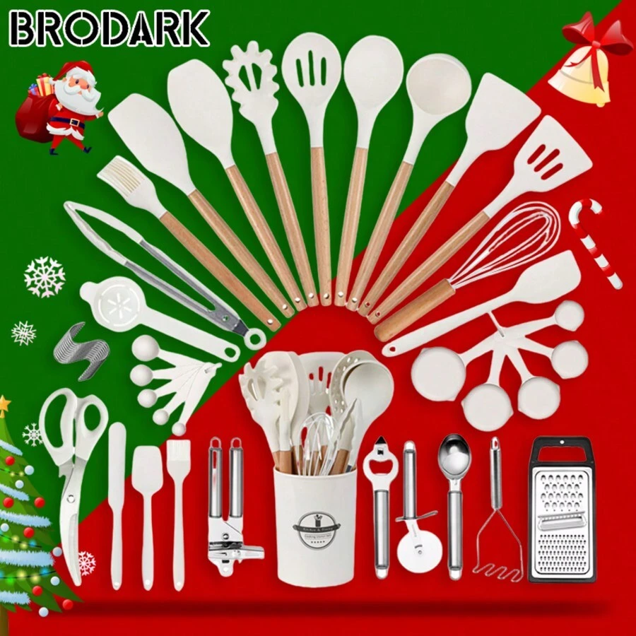 Brodark BRODARK 44pcs Premium Silicone Kitchen Utensil Set With Wooden ...