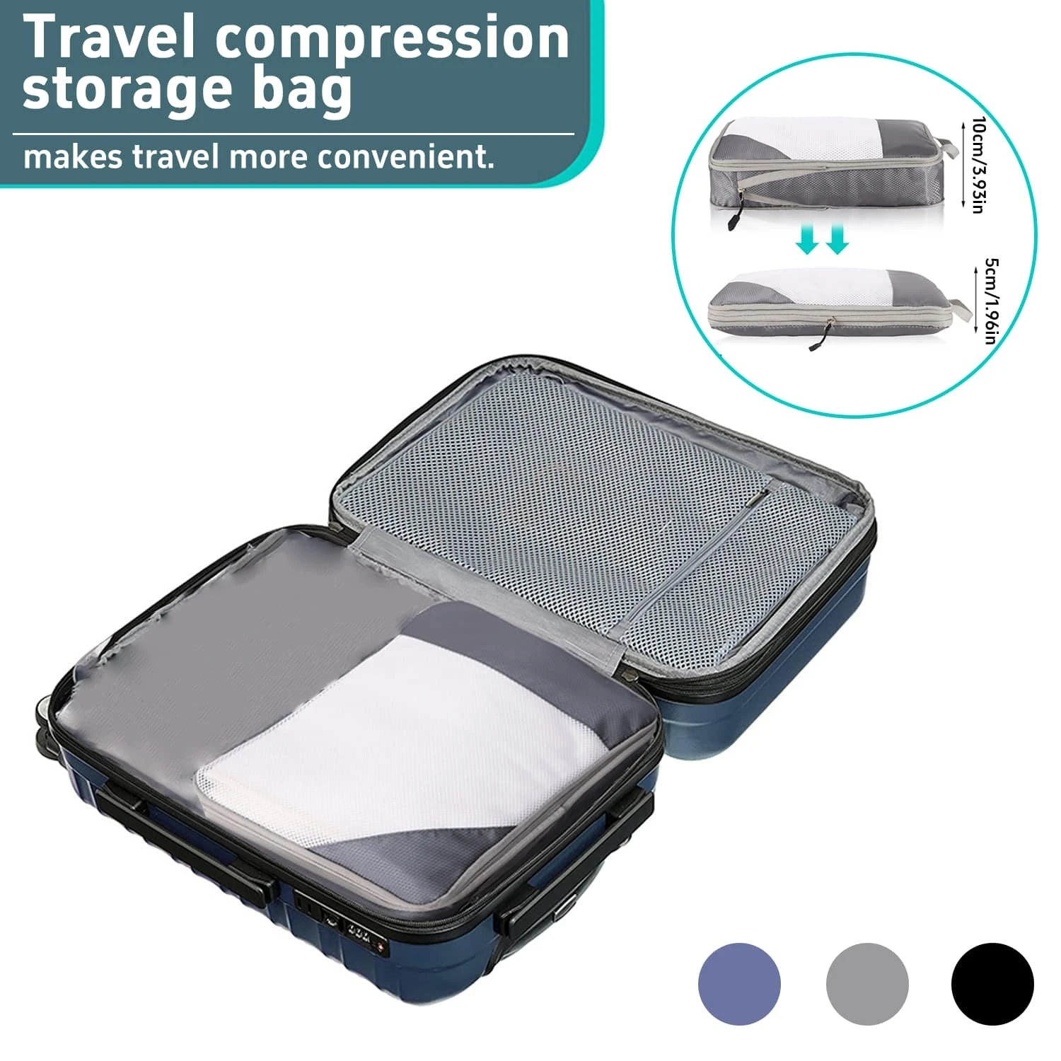 1pc Foldable Compressible Travel Storage Bag Set, Mesh Viewing Suitcase ...