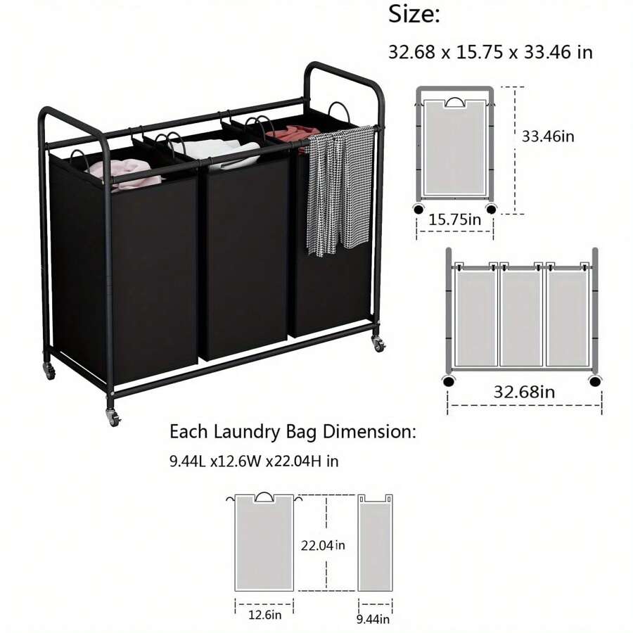Laundry Basket 3 Bags Sorting Machine Laundry Basket Cart With Heavy ...