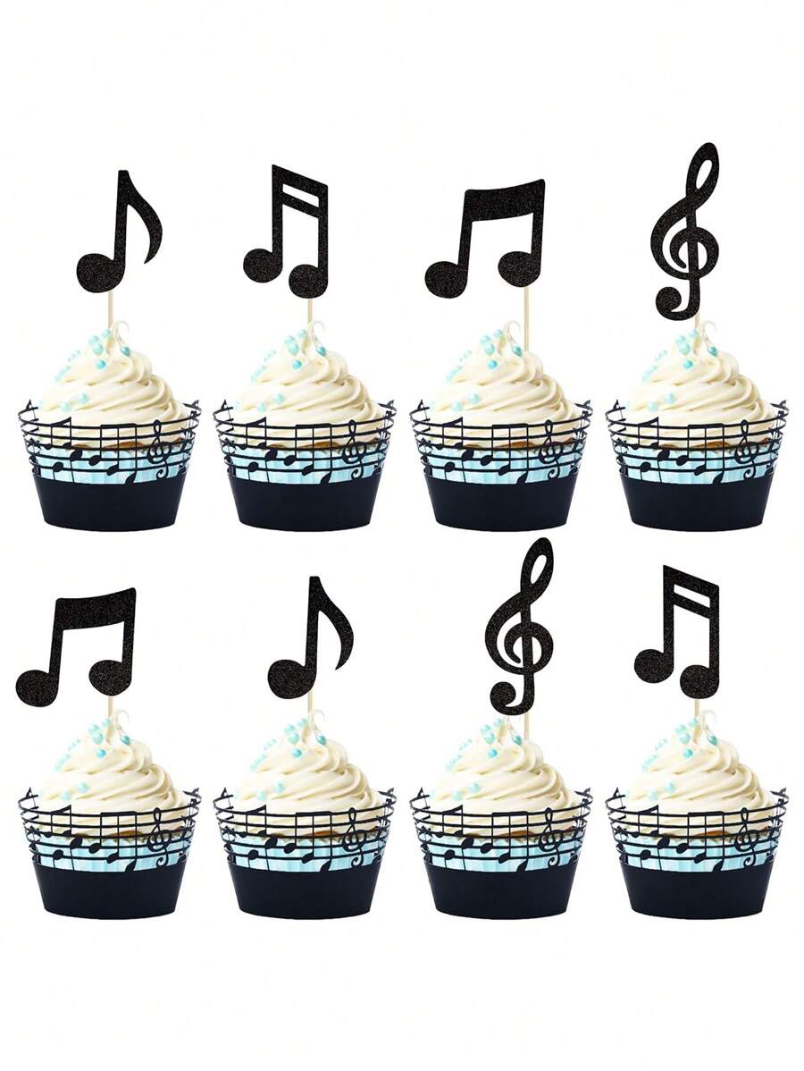 24/12pcs,Music Note Cupcake Toppers And Wrappers Glitter Musical Symbol ...