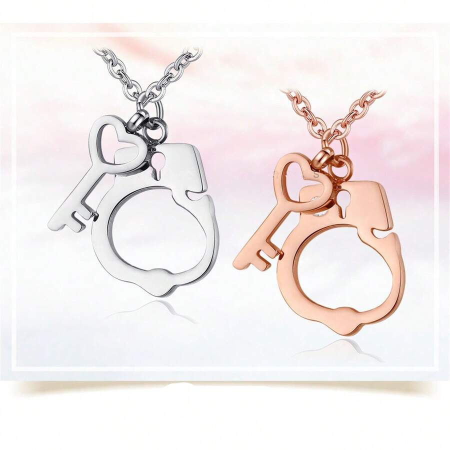 Stainless Steel Key And Lock Necklace, Handcuffs On Your Heart, Heart ...