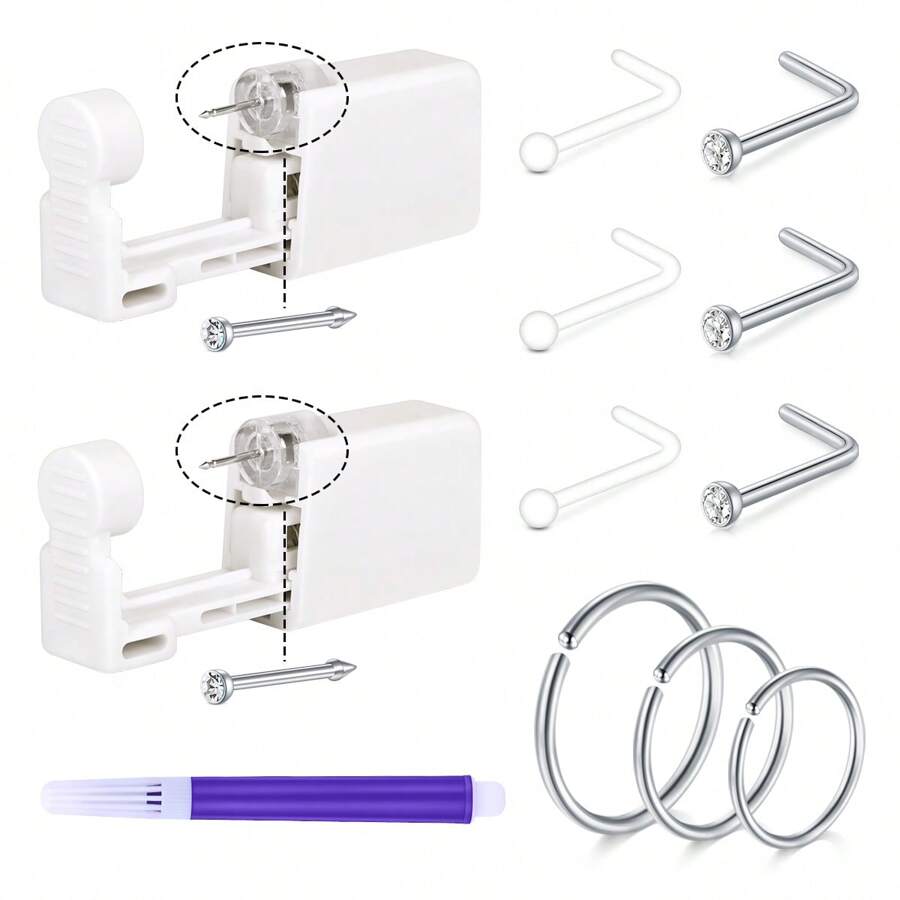 12pcs Self Nose Piercing Kit At Home Nose Piercing Kit Nose Ring ...
